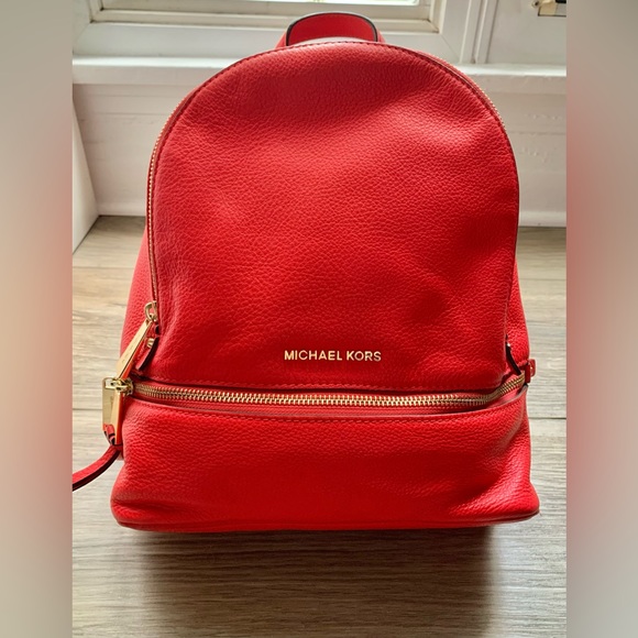 Michael Kors | Bags | Michael Kors Rhea Medium Leather Backpack Bright ...